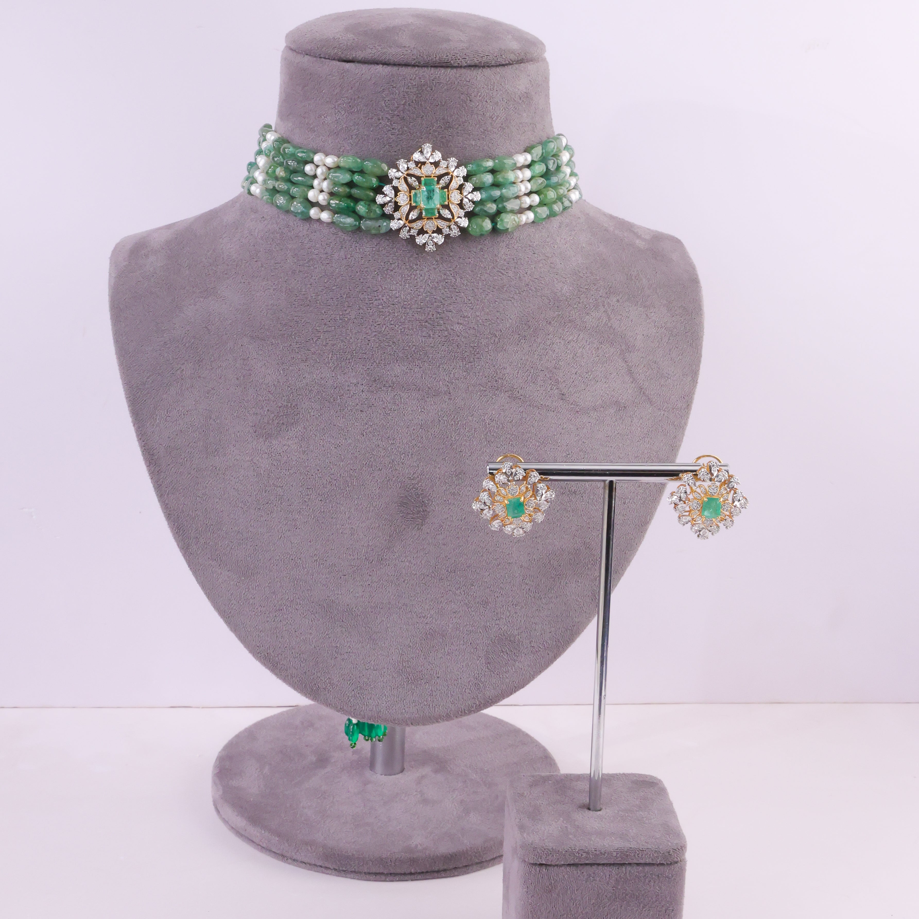 Diamond Bead Choker And Diamond Tops Set – Tyaani Jewellery Private Limited