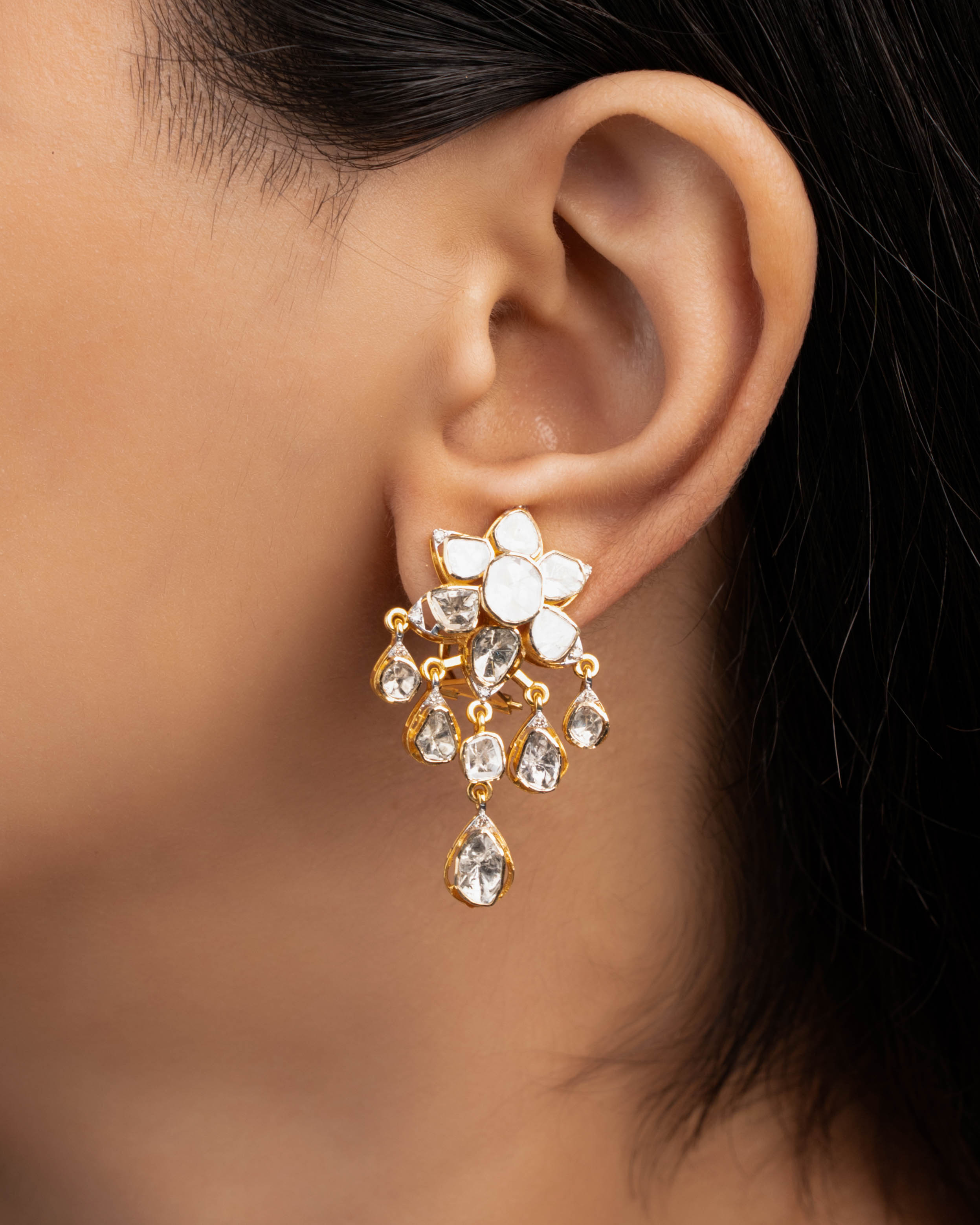 Aakhya Polki And Diamond Long Earrings – Tyaani Jewellery Private Limited