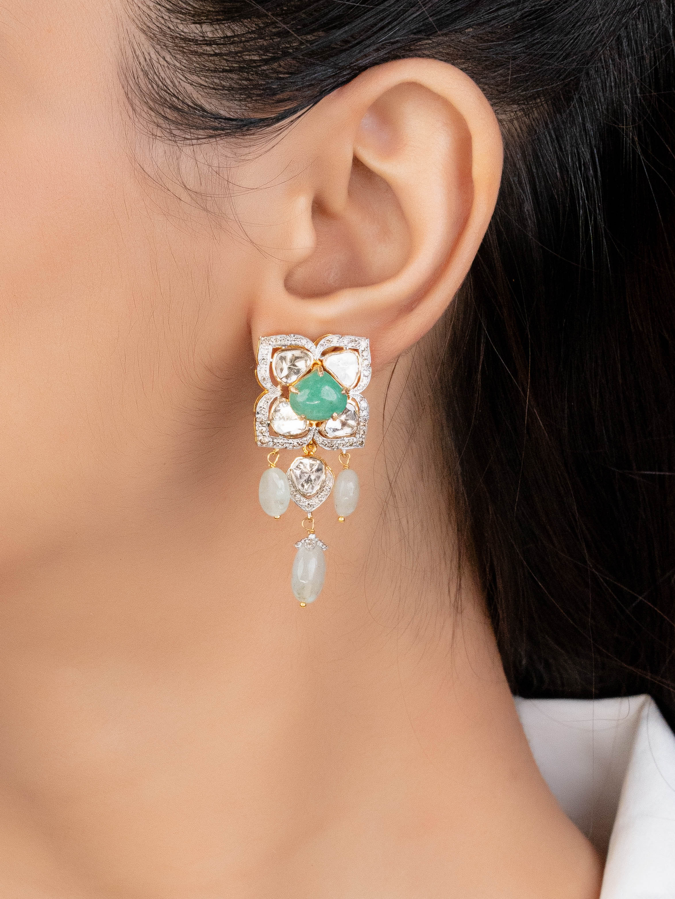 Minakshi Polki And Diamond Long Earrings – Tyaani Jewellery Private Limited