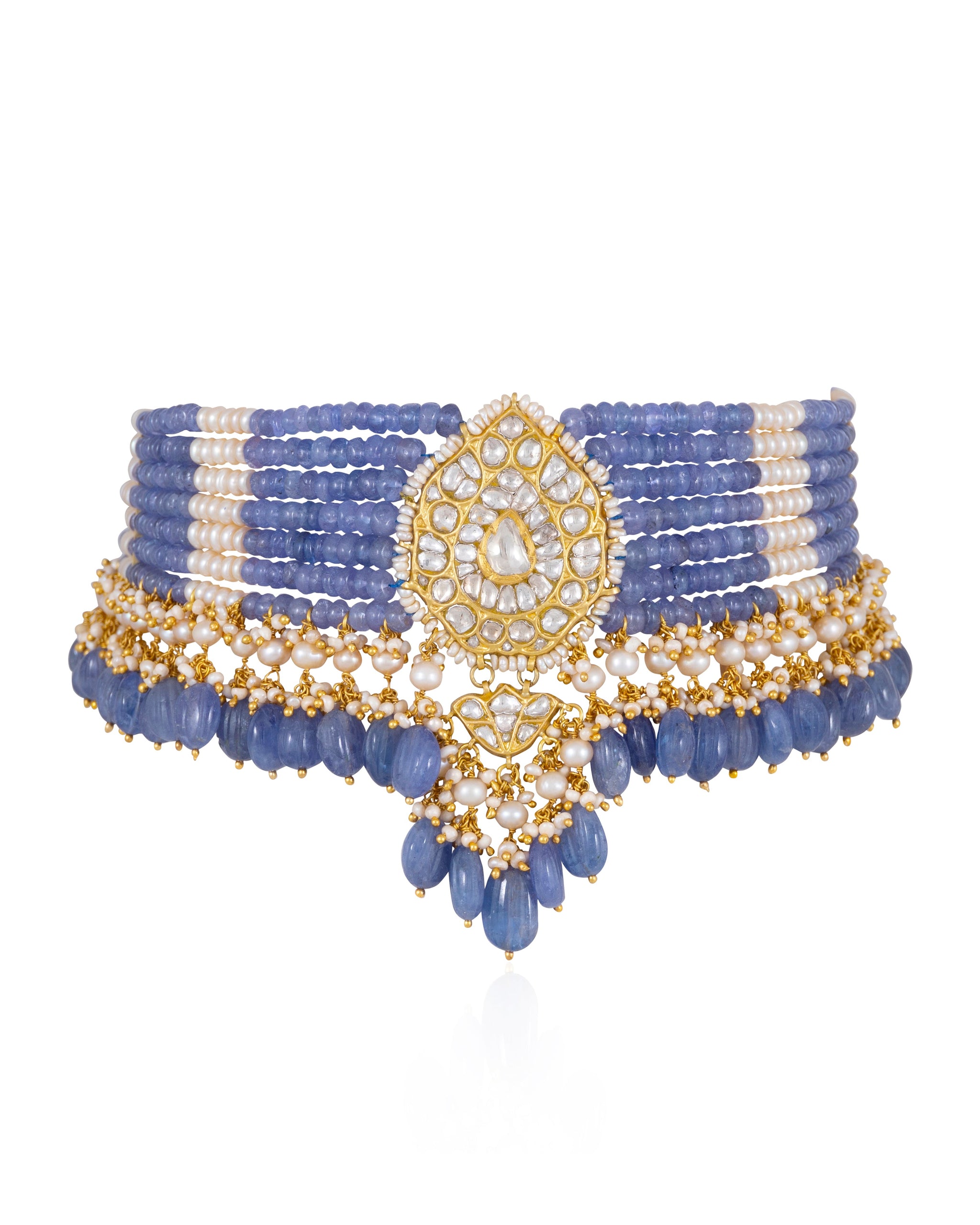 Polki Chokers with Beads - 22 Karat Gold | Tyaani – Tyaani Jewellery LLP