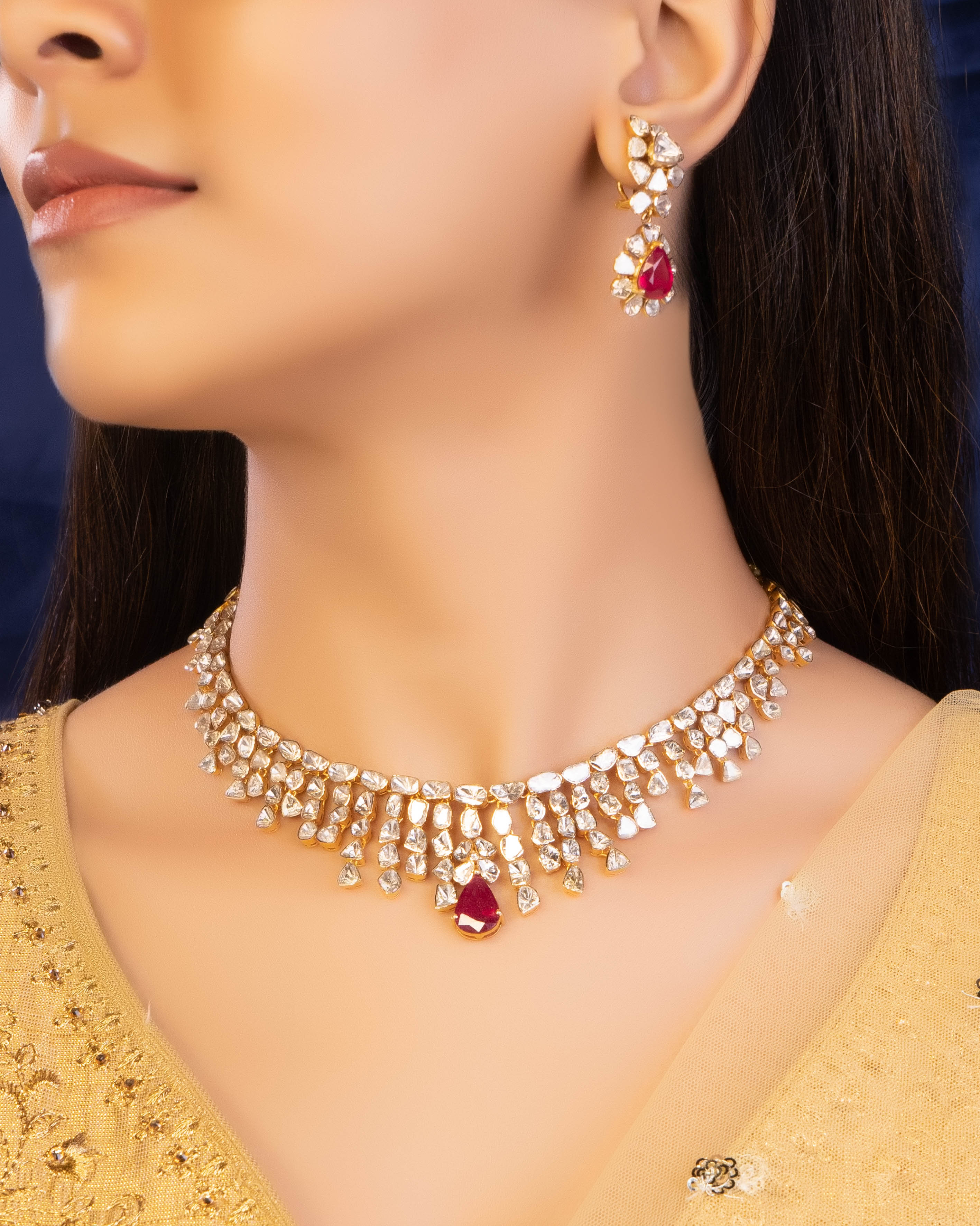 Diya Necklace and Sanskruti Long Earrings Polki Gold Bridal Set ...